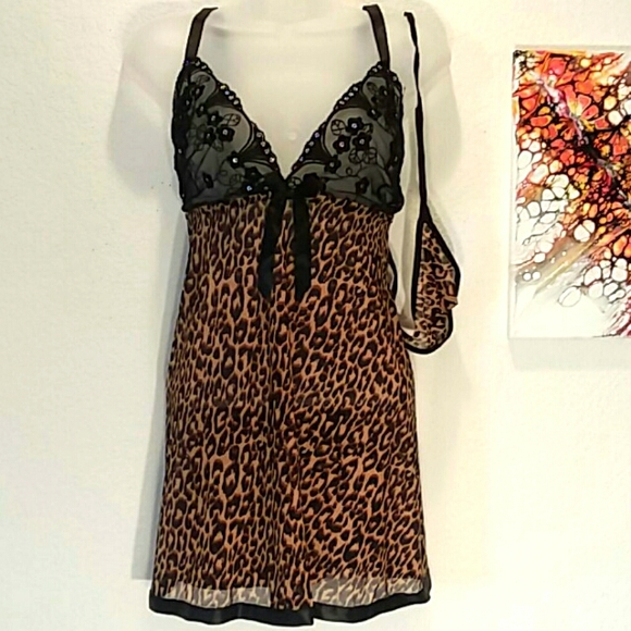 Intimates & Sleepwear | Sale Sexy Sheer Leopard Print Lingerie Wpanty ...